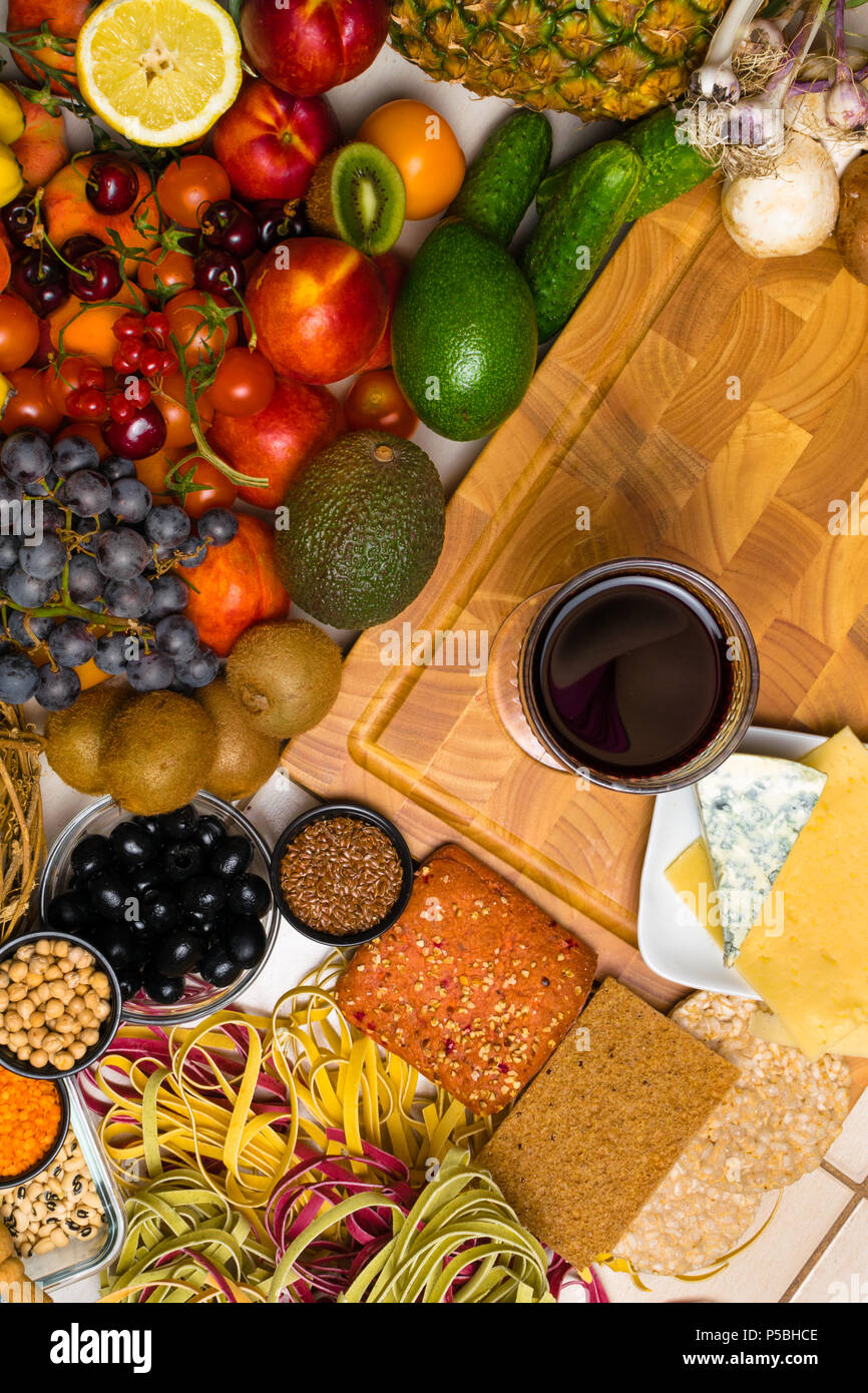 Mediterranean Food background. Assortment of fresh fruits, vegetables ...