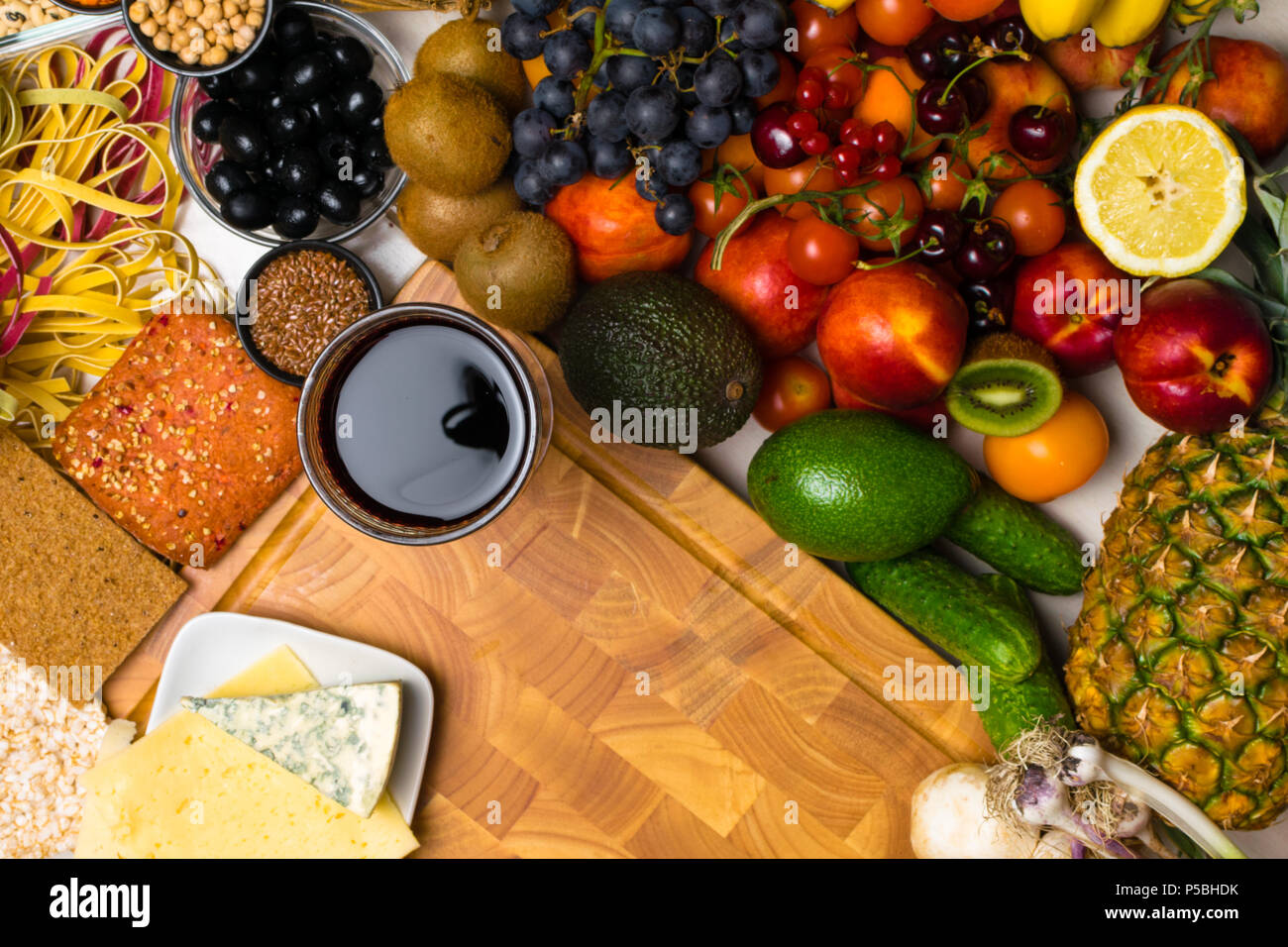 Mediterranean Food background. Assortment of fresh fruits, vegetables ...