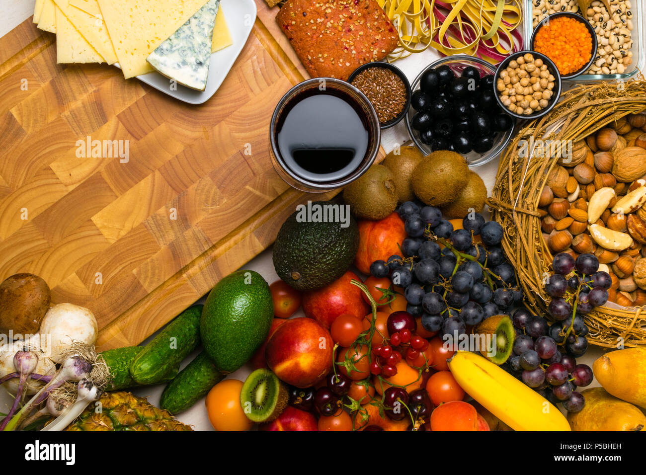 Mediterranean Food background. Assortment of fresh fruits, vegetables ...