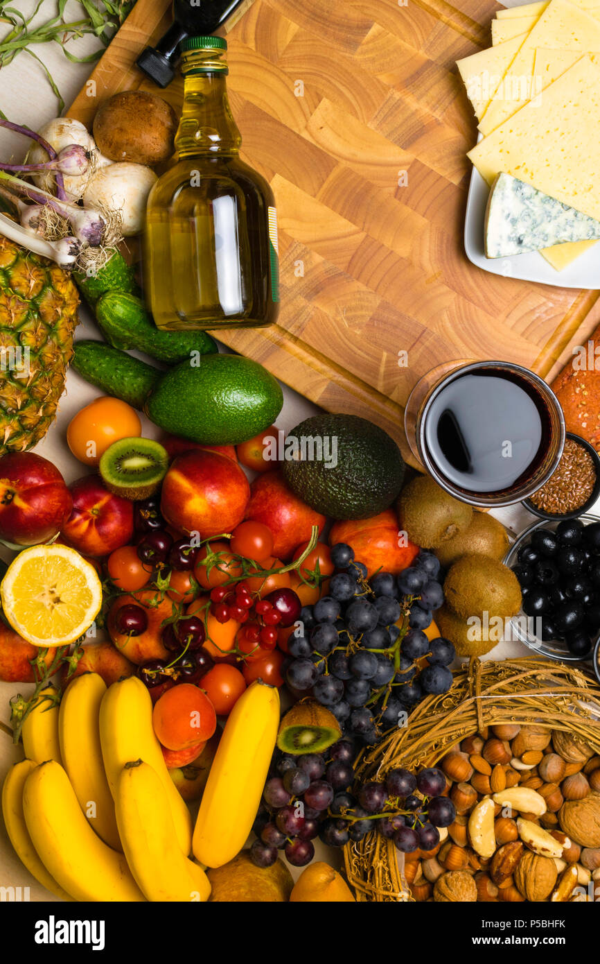 Mediterranean Food background. Assortment of fresh fruits, vegetables ...