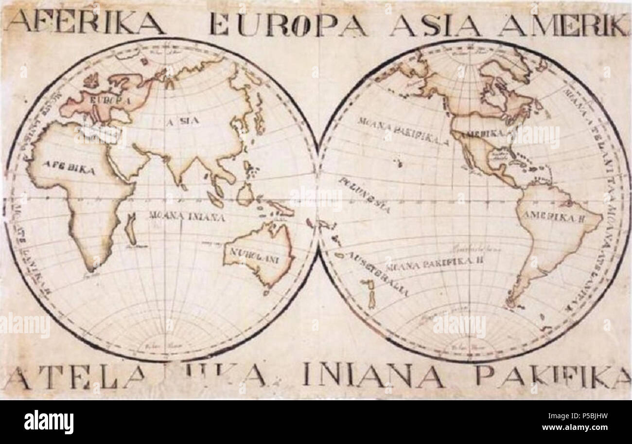 N/A. English: David Malo's hand-drawn map of the world from 1832 ...