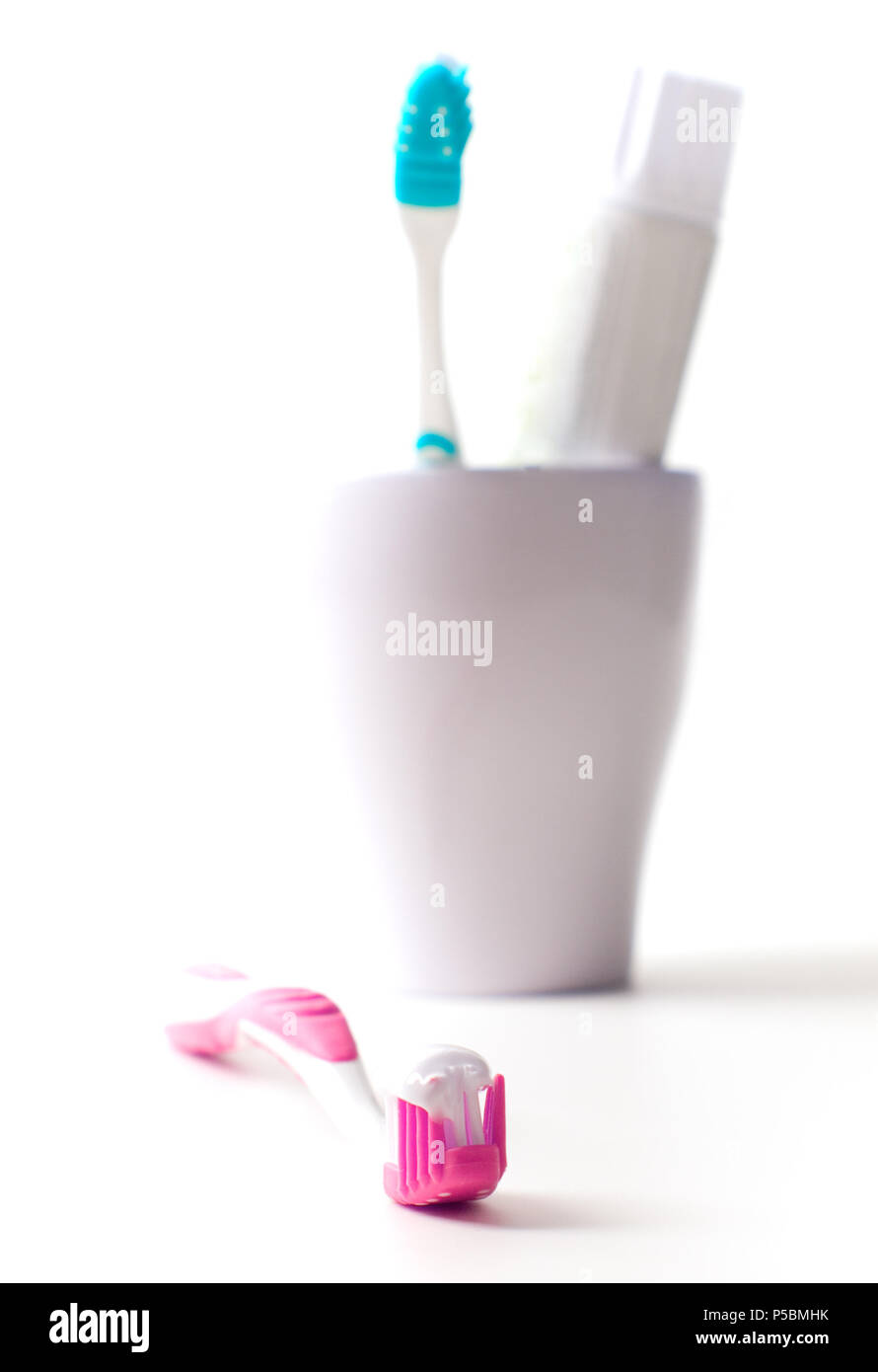 toothbrushe and toothpaste closeup. dental care Stock Photo - Alamy
