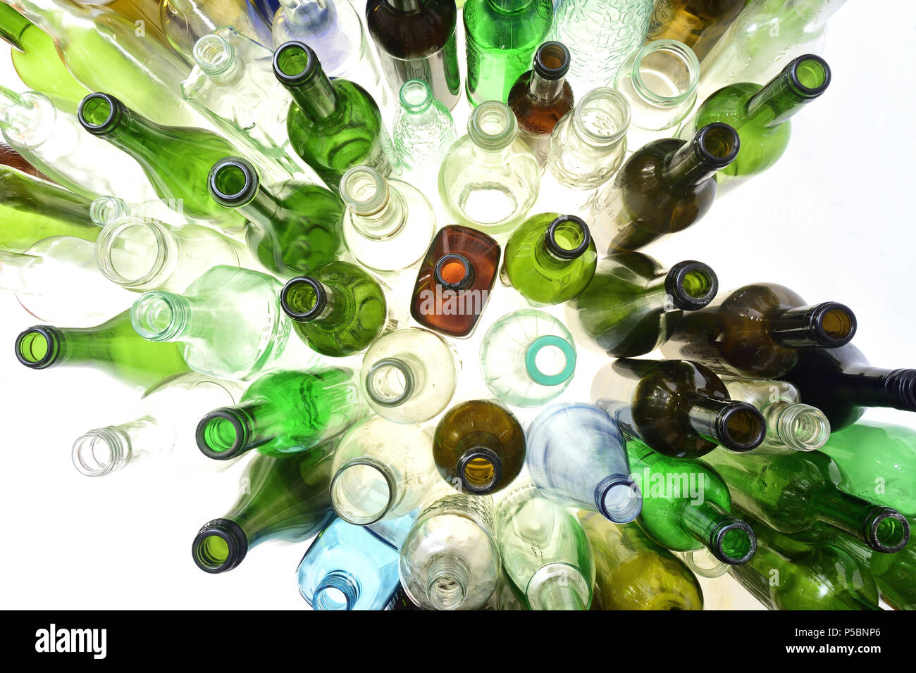 top view of glass bottles on white Stock Photo - Alamy