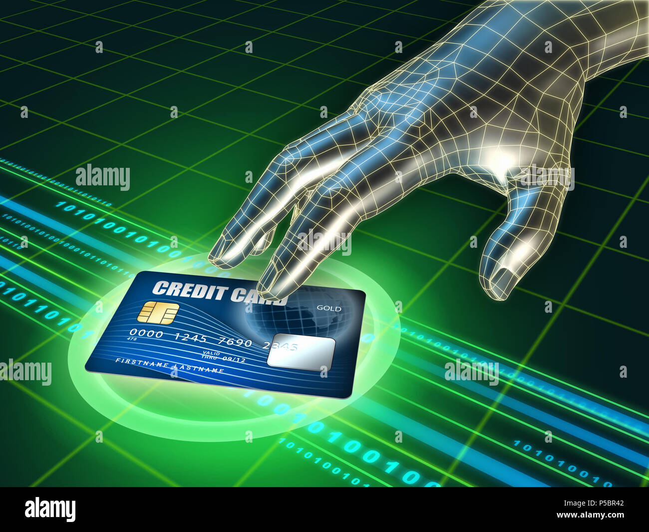 Hacker's hand trying to steal a credit card. Digital illustration Stock ...