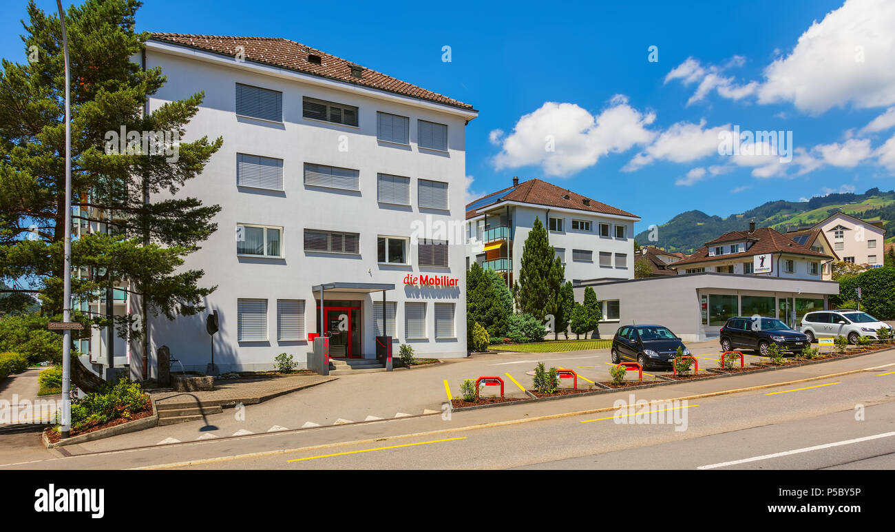 Schwyz, Switzerland - June 23, 2018: buildings of the town of Schwyz ...