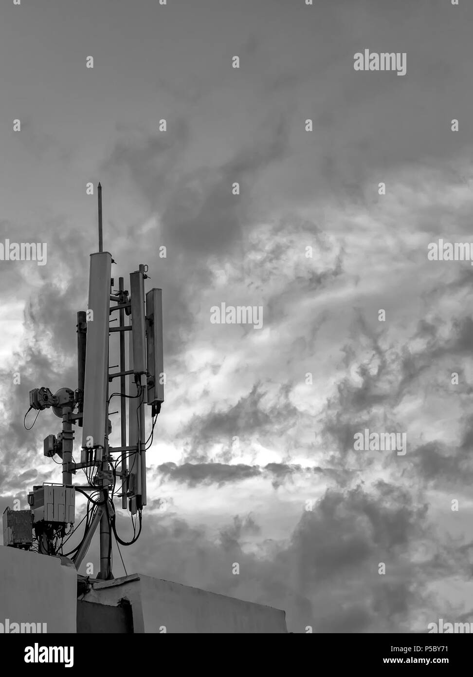 Mobile transmitter on roof Black and White Stock Photos & Images - Alamy
