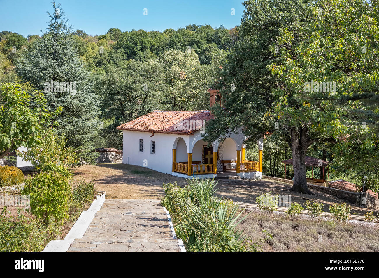 The courtyard of a monastery of Saint Athanasius, Bulgaria. The oldest ...