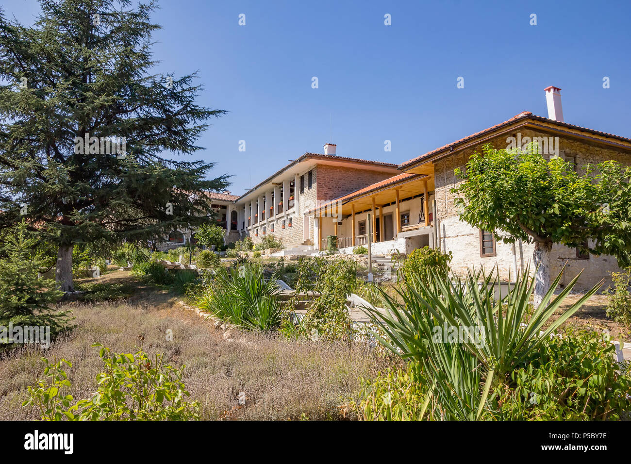 The courtyard of a monastery of Saint Athanasius, Bulgaria. The oldest ...