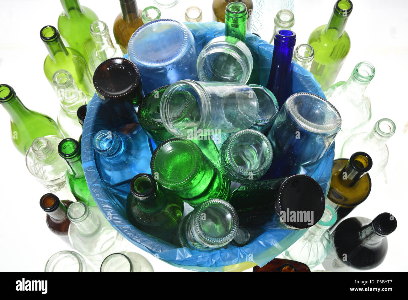 top view of recycling glass on white Stock Photo - Alamy