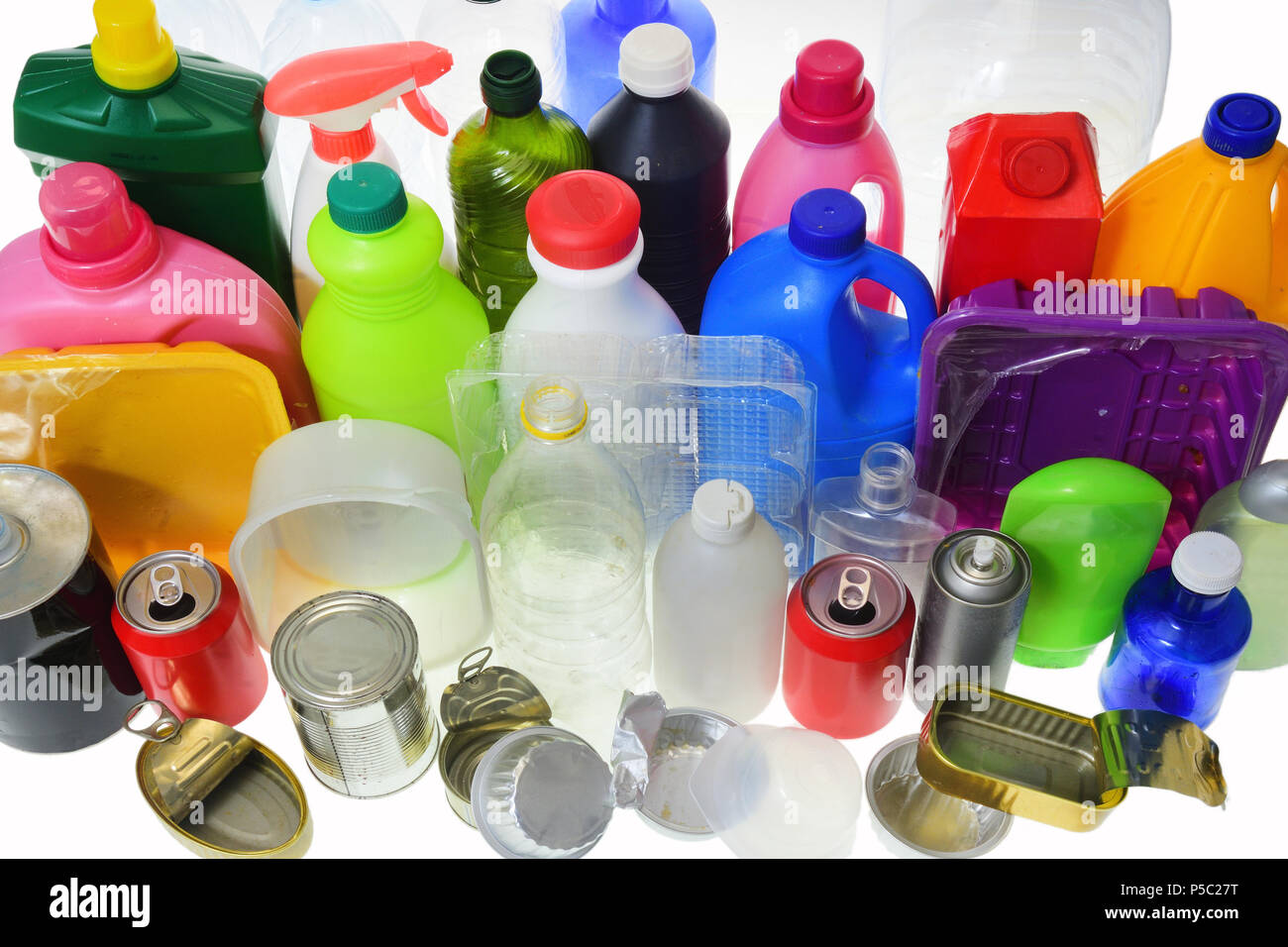 group of plastic and metal containers Stock Photo - Alamy