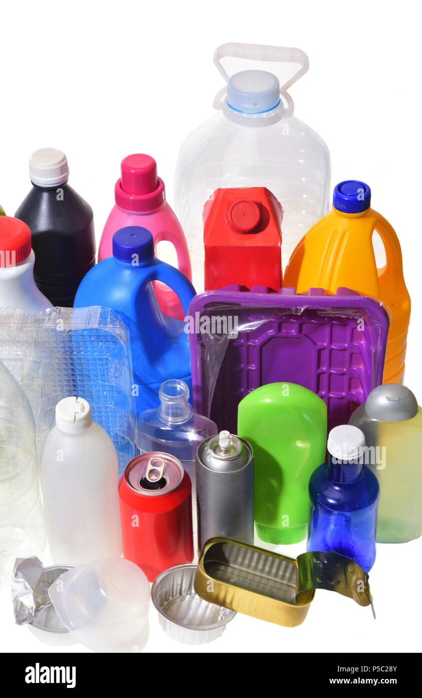 group of plastic and metal containers Stock Photo - Alamy