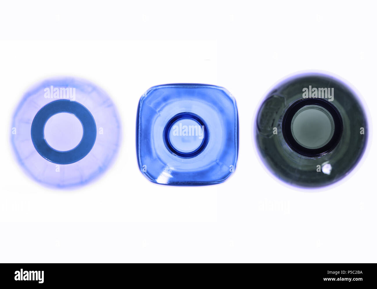 top view of a group of bottle on white background Stock Photo - Alamy