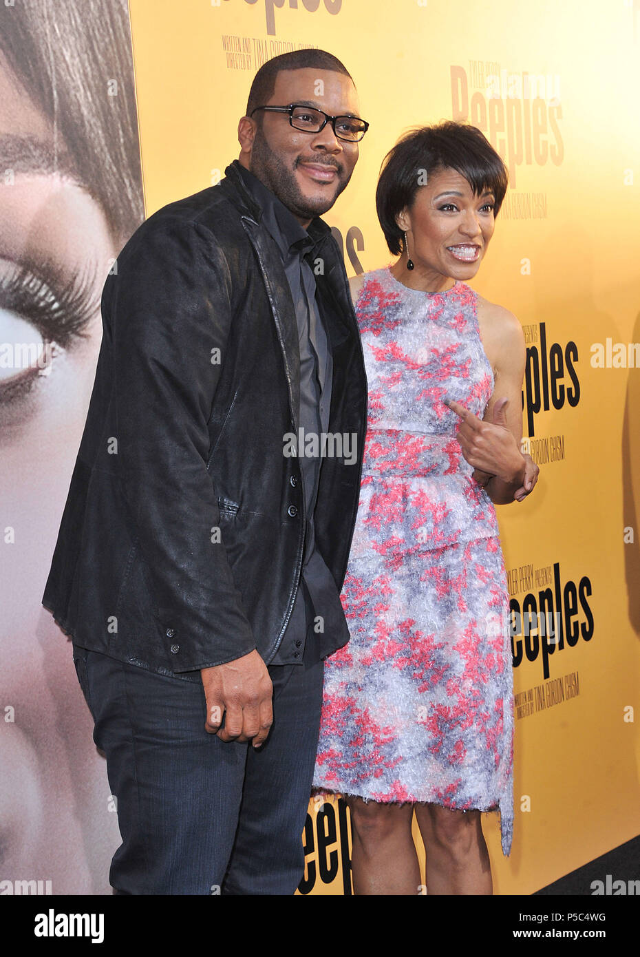 Tyler Perry and wife arriving at the PEEPLES Premiere at the Arclight ...