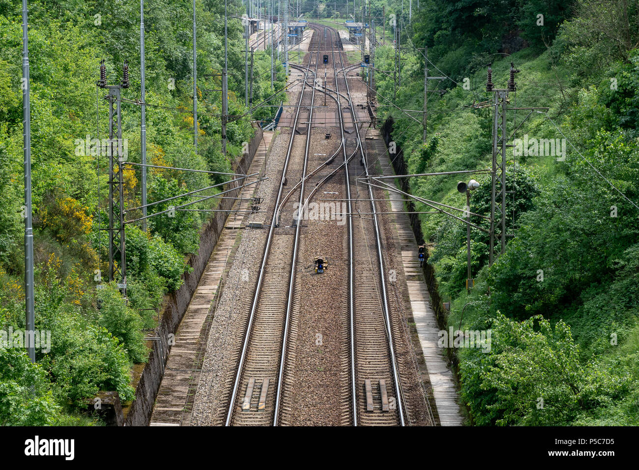 Aerial view of two railway tracks hi-res stock photography and images - Alamy
