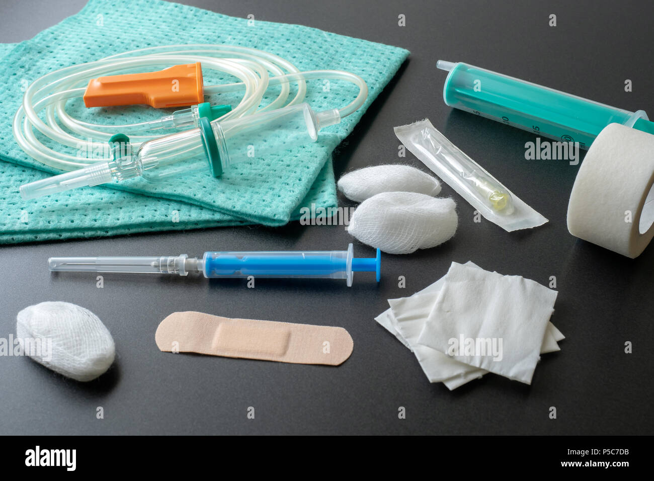 Medical Syringe and infusion set. Health care. Medical environment ...