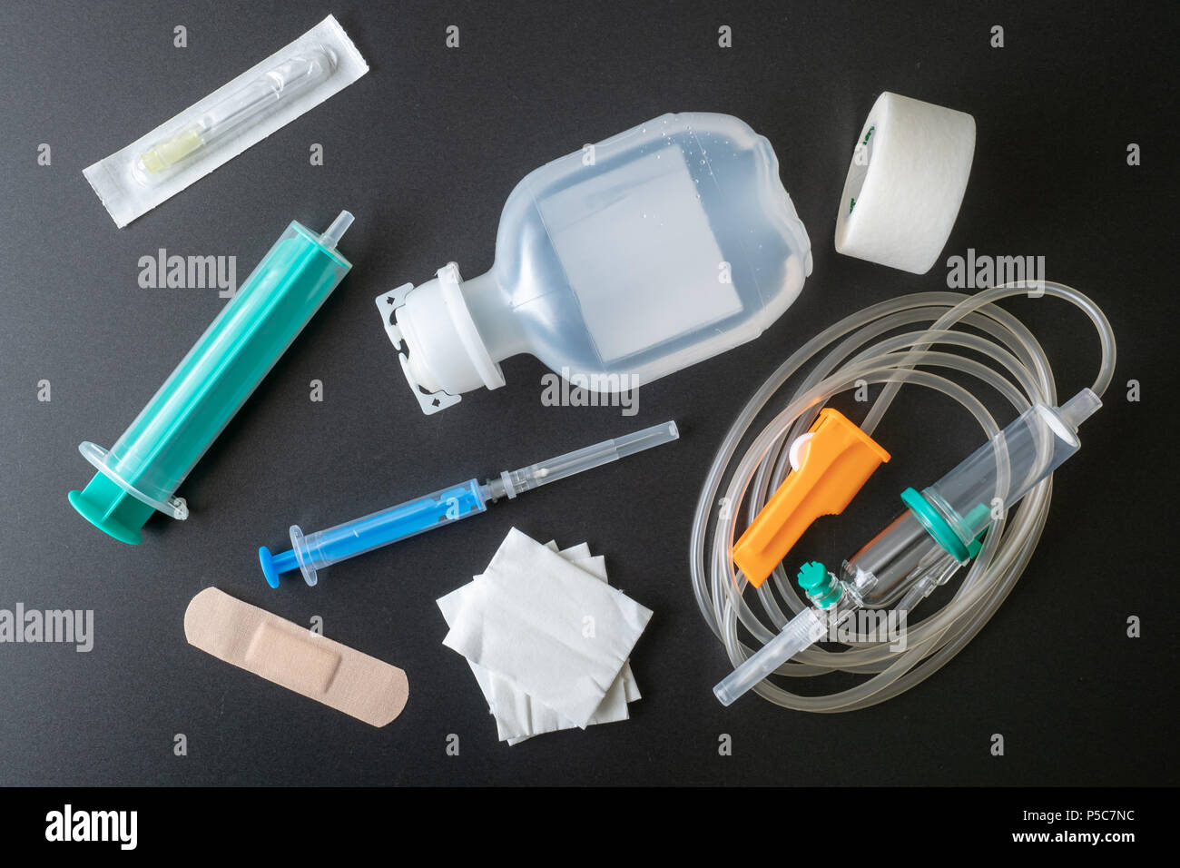 Medical Syringe and infusion set. Health care. Medical environment ...