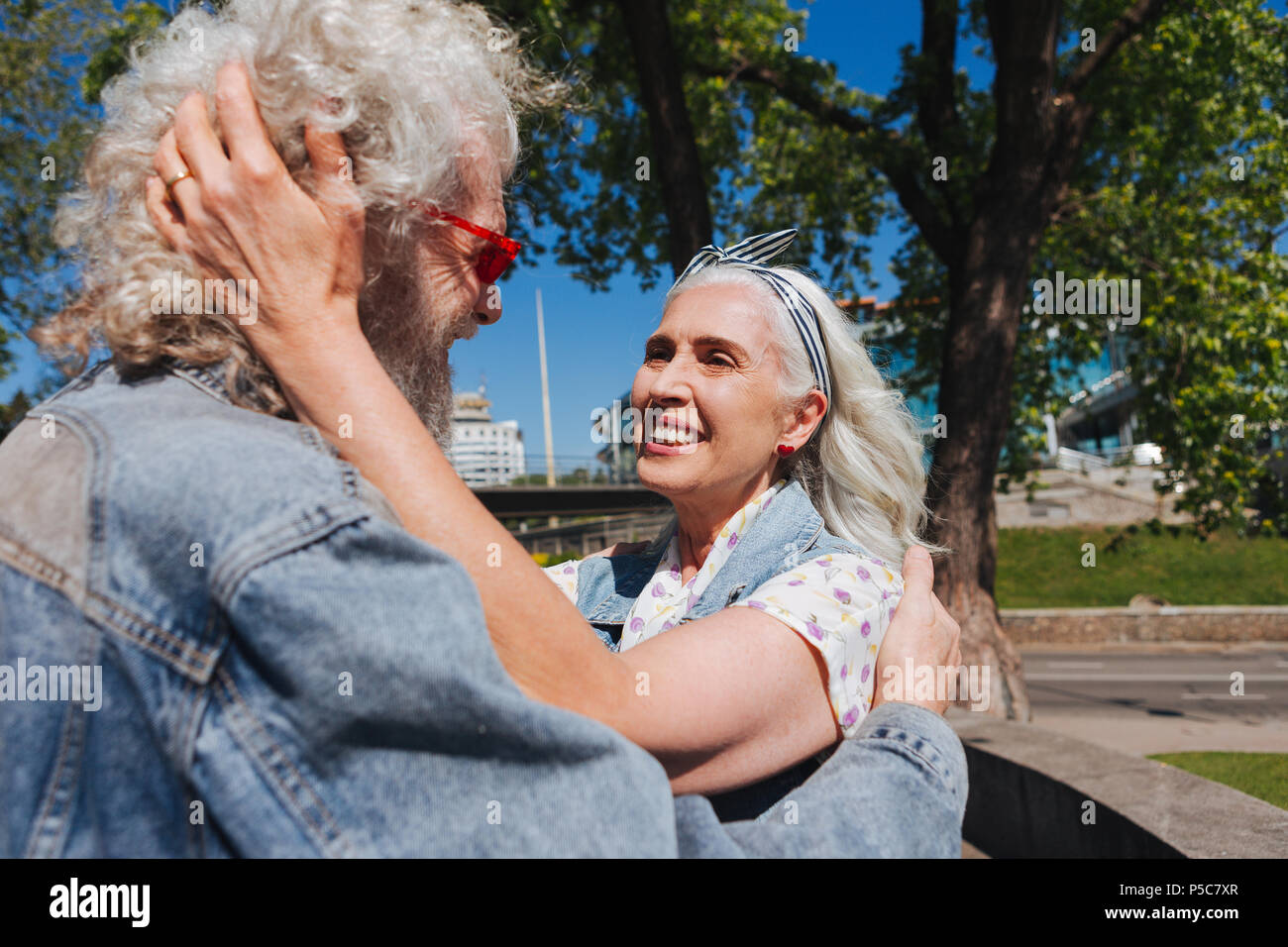 Positive nice woman feeling joyful Stock Photo - Alamy
