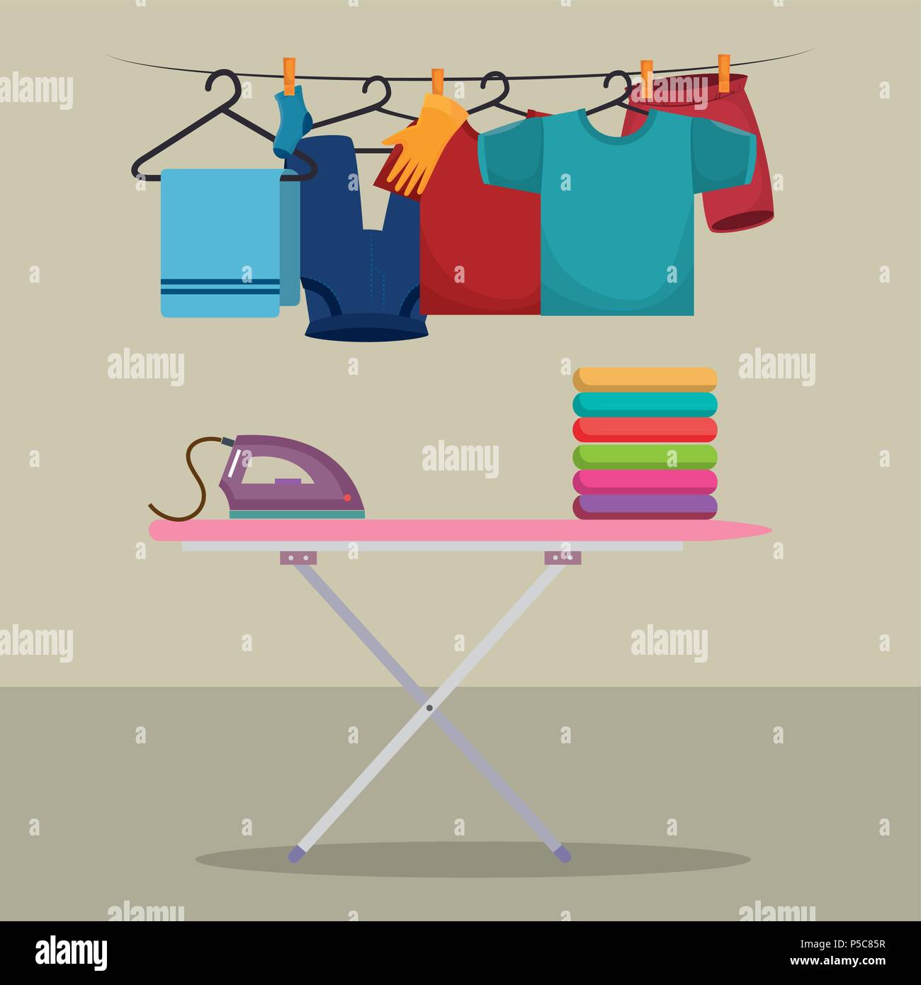 ironing board with laundry service icons vector illustration design ...