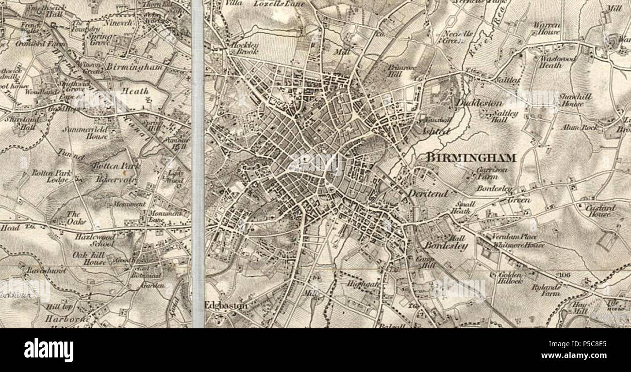 Birmingham OS 1834 map. English: 1834 ordnance survey map of birmingham ...