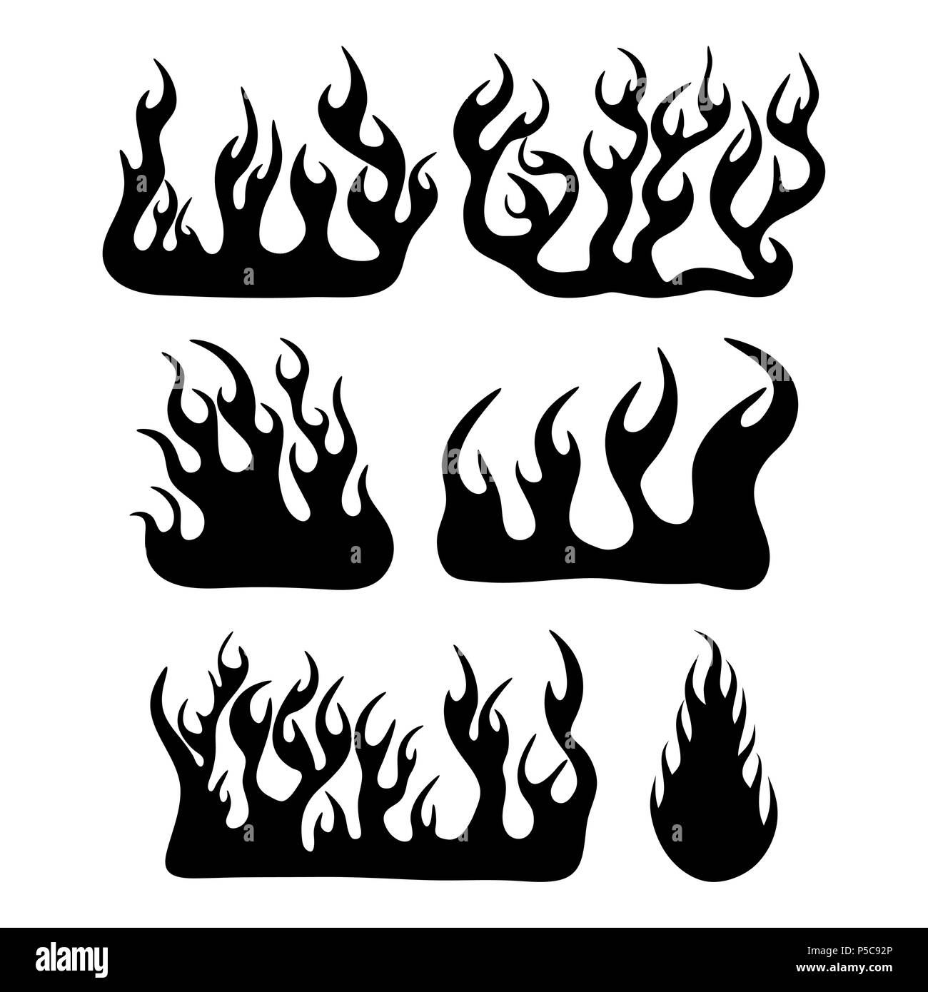 Burning fire flame silhouette set banner horizontal design isolated on ...