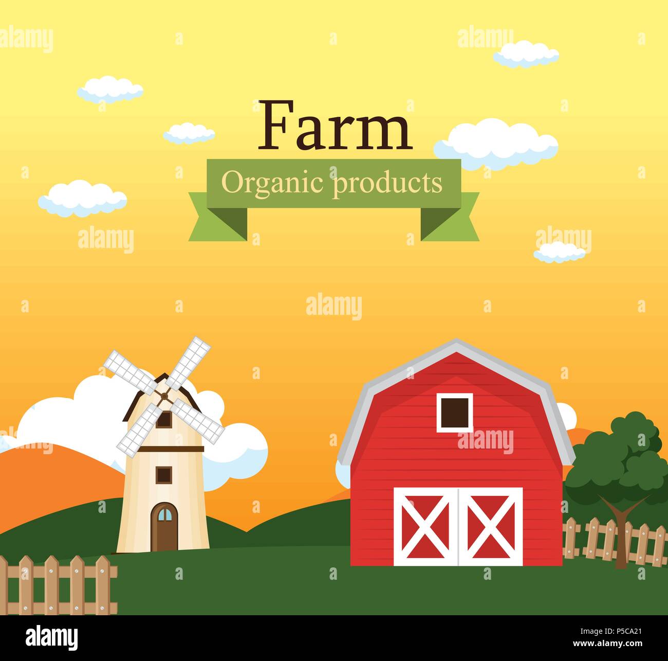 farm scene organic products label Stock Vector Image & Art - Alamy