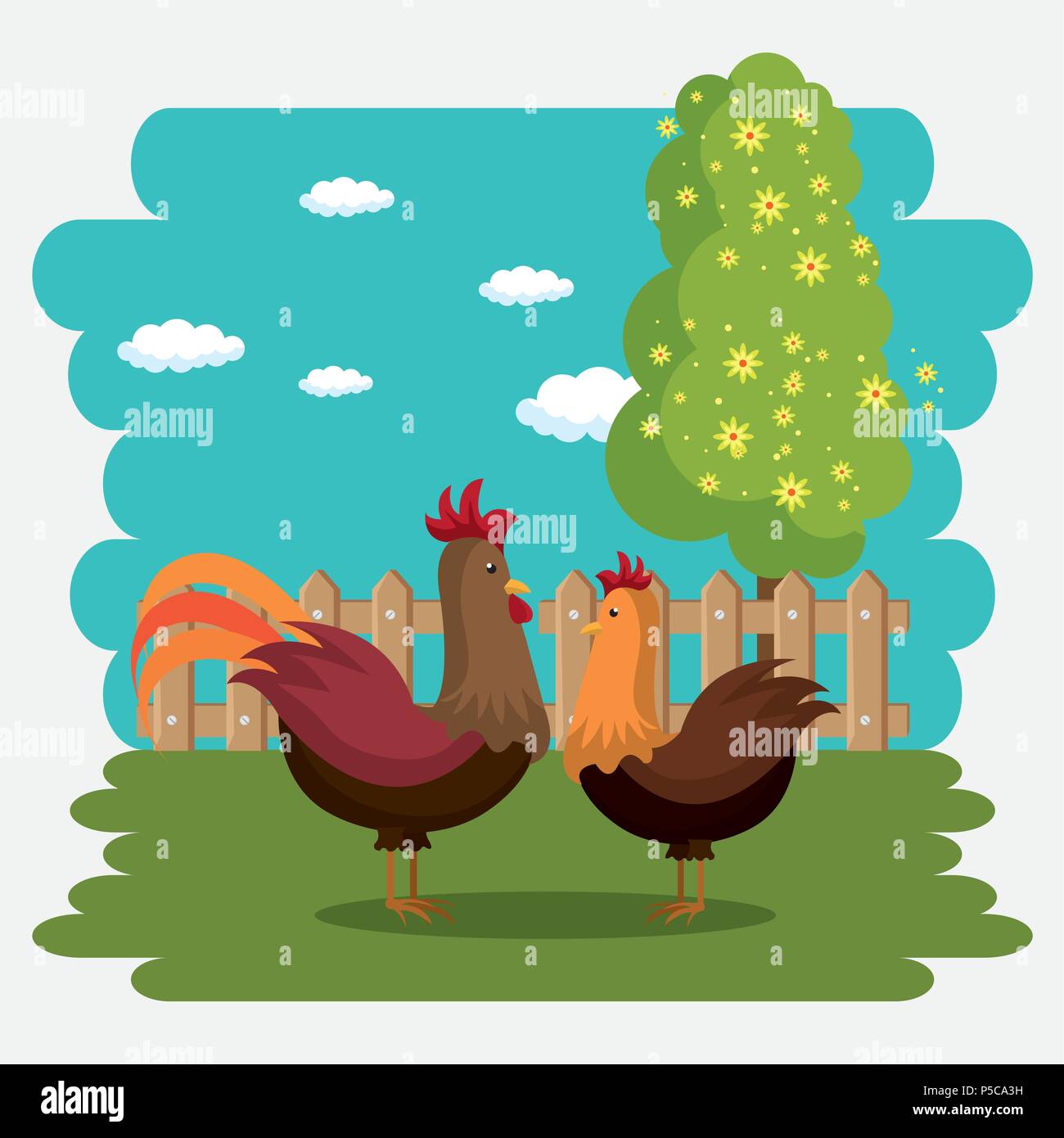 roosters in the farm scene Stock Vector Image & Art - Alamy