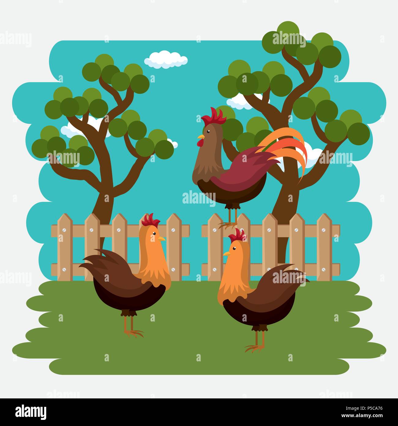roosters in the farm scene Stock Vector Image & Art - Alamy