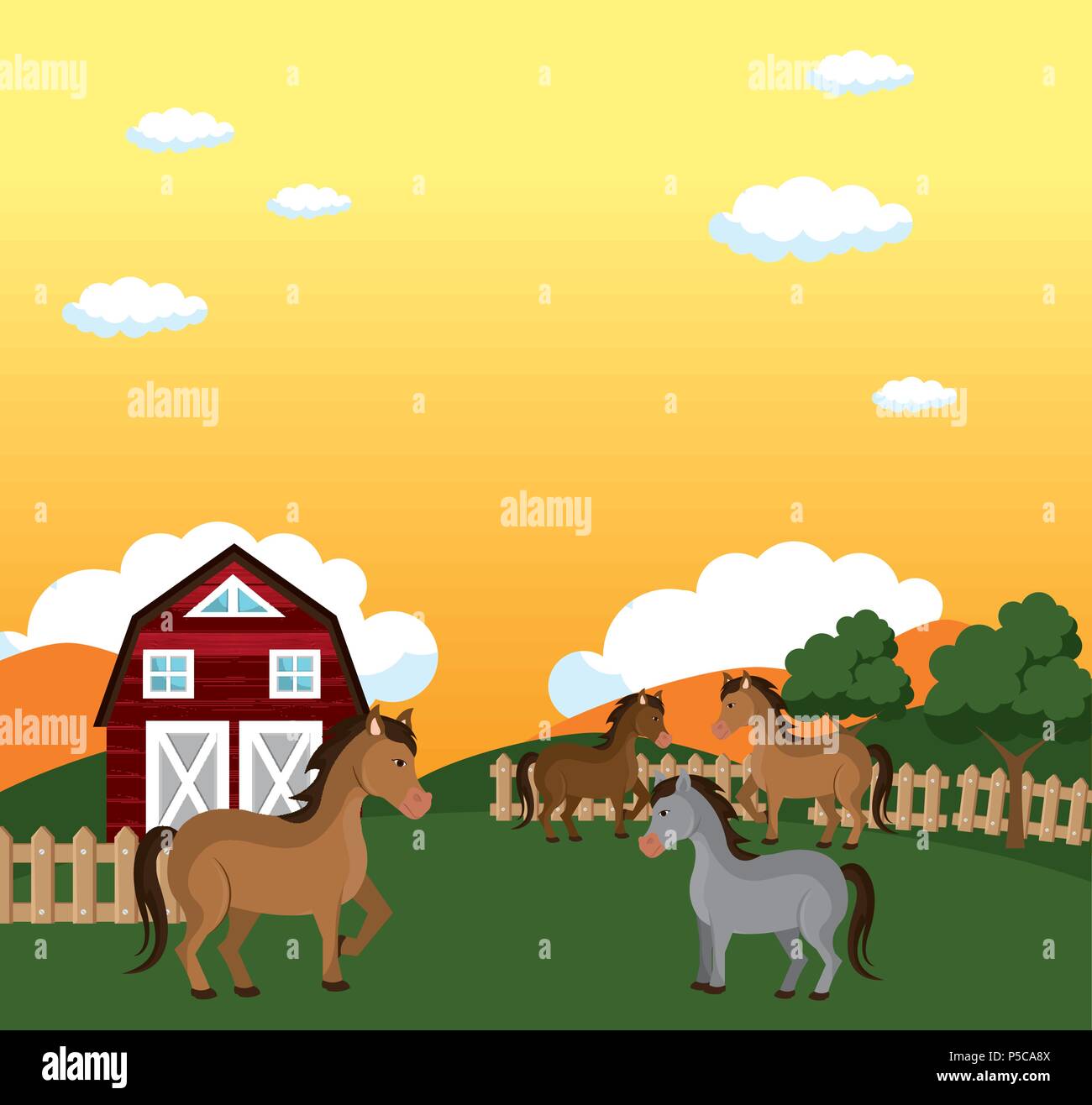 horses in the farm scene Stock Vector Image & Art - Alamy