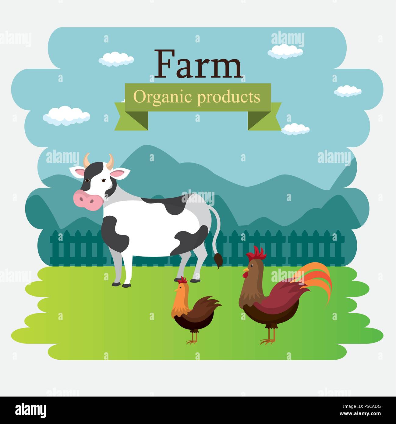 farm scene organic products label Stock Vector Image & Art - Alamy