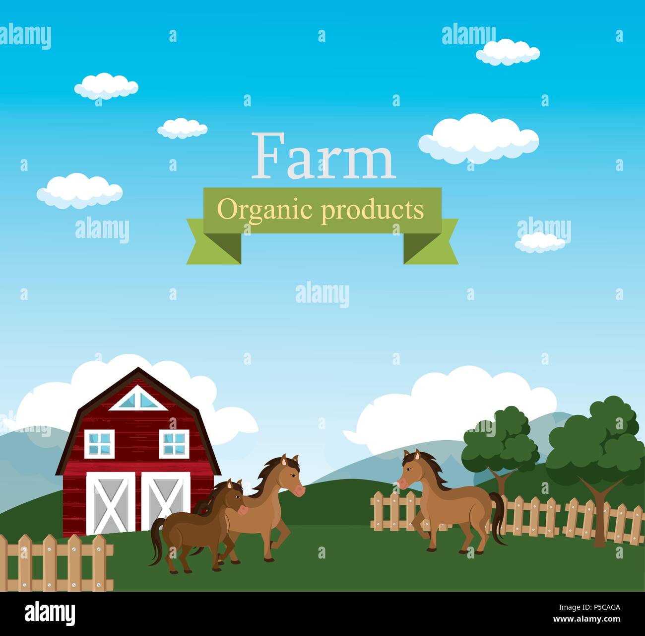 farm scene organic products label Stock Vector Image & Art - Alamy