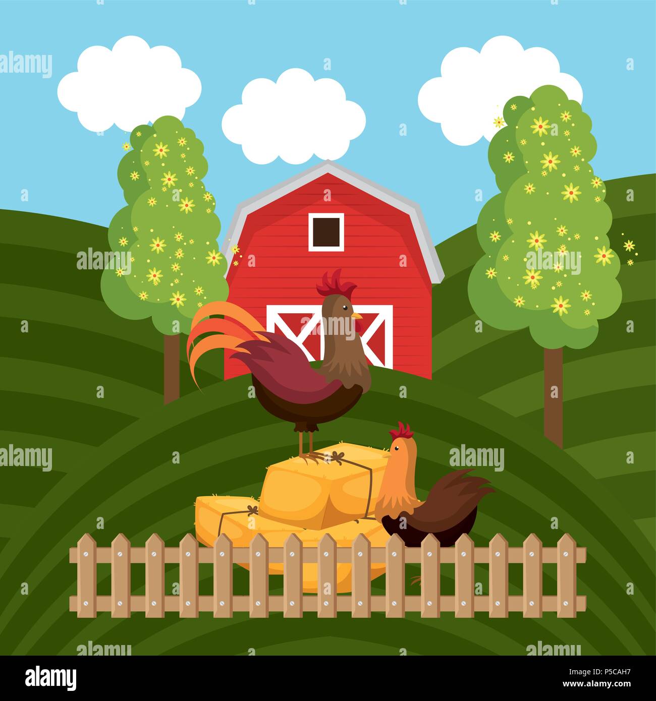 roosters in the farm scene Stock Vector Image & Art - Alamy