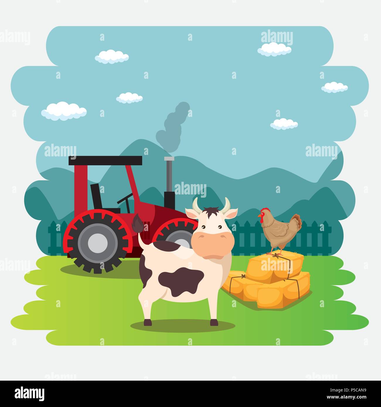 cows in the farm scene Stock Vector Image & Art - Alamy