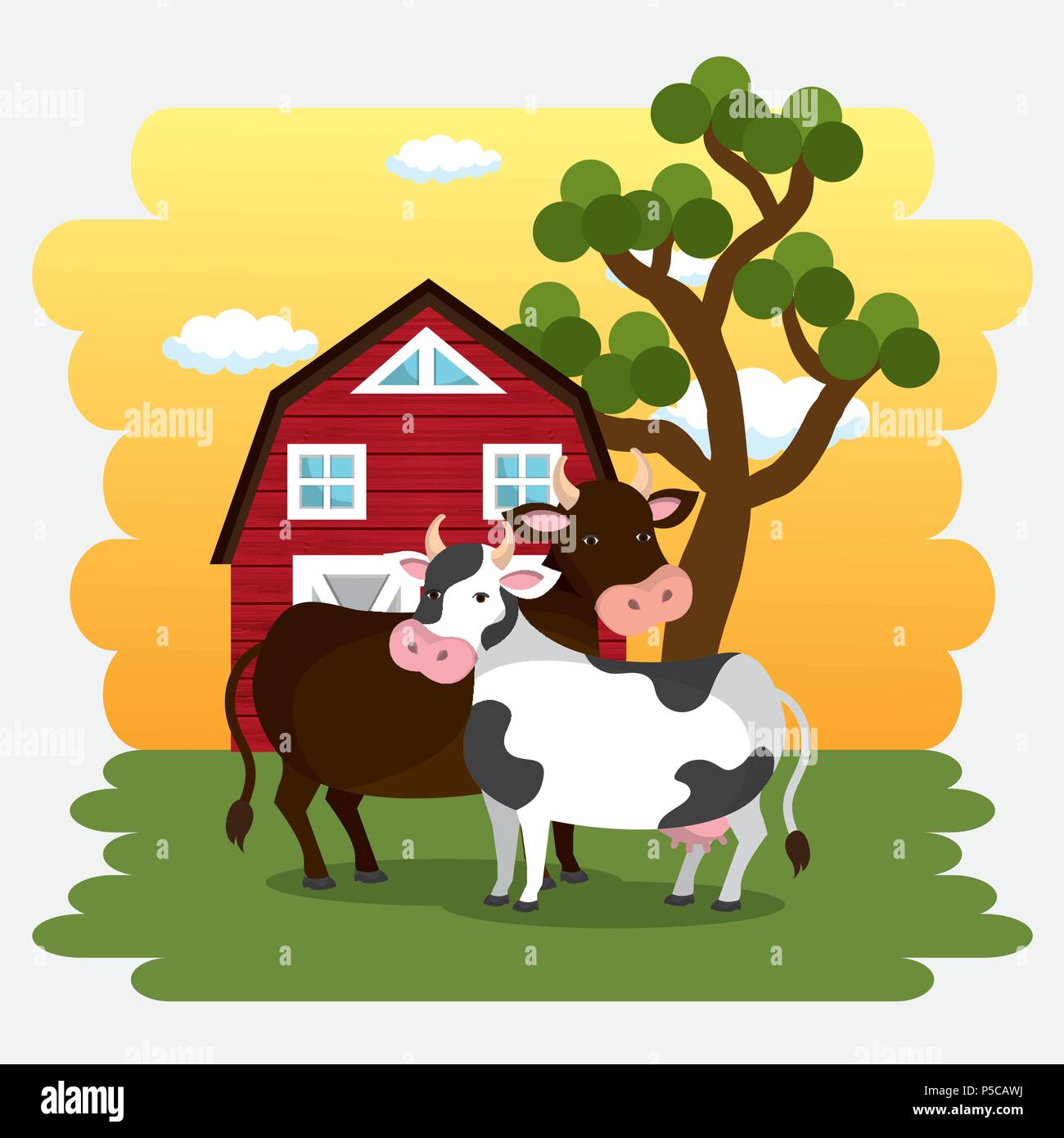 cows in the farm scene Stock Vector Image & Art - Alamy