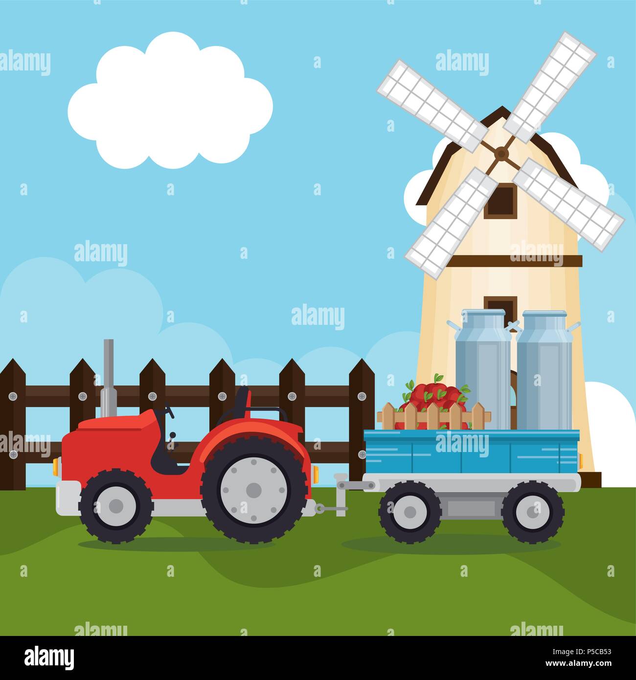 tractor in the farm scene Stock Vector Image & Art - Alamy