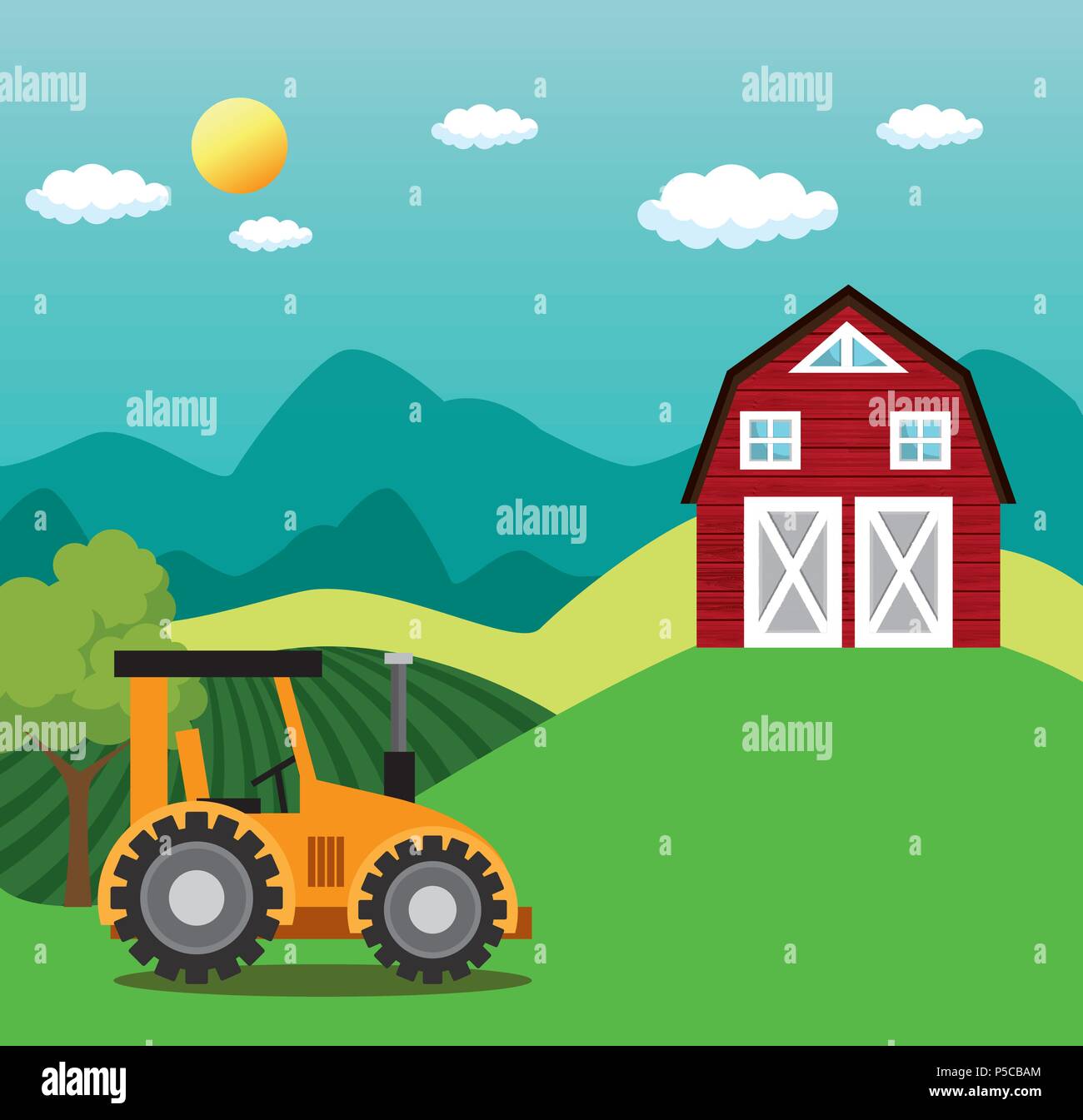 tractor in the farm scene Stock Vector Image & Art - Alamy