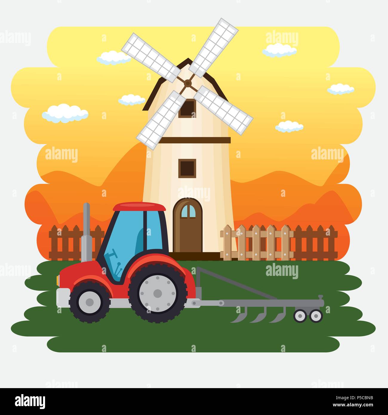 tractor in the farm scene Stock Vector Image & Art - Alamy