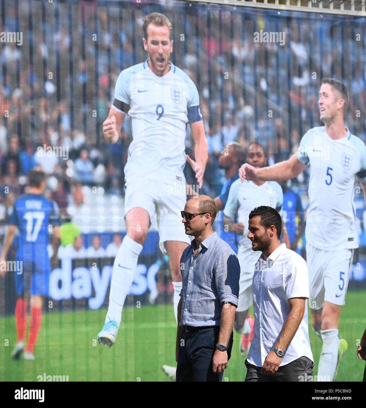 The Duke of Cambridge (left) and footballer Tomer Hemed attend a ...