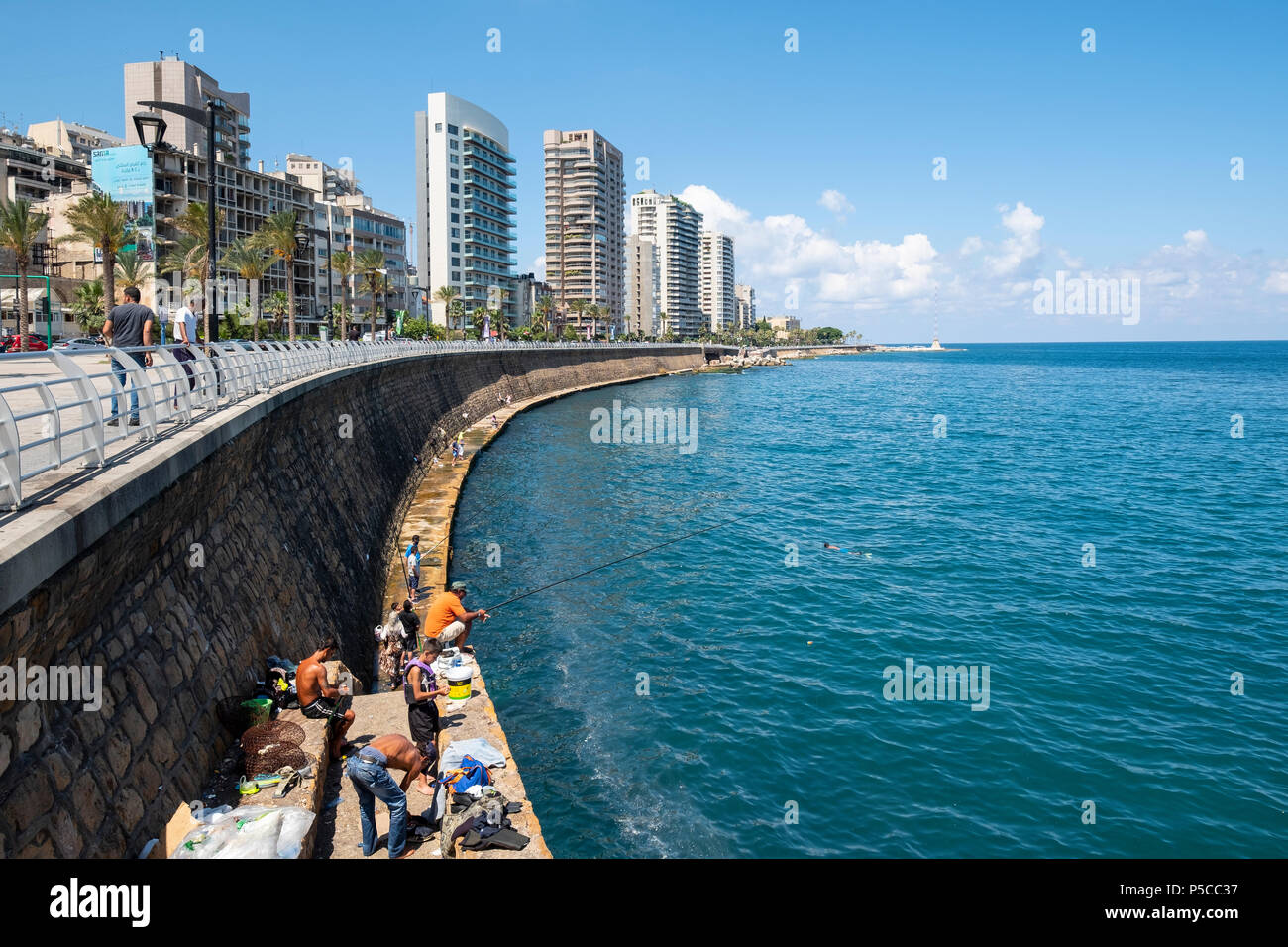 Men fishing from The Corniche in Beirut, Lebanon Stock Photo - Alamy