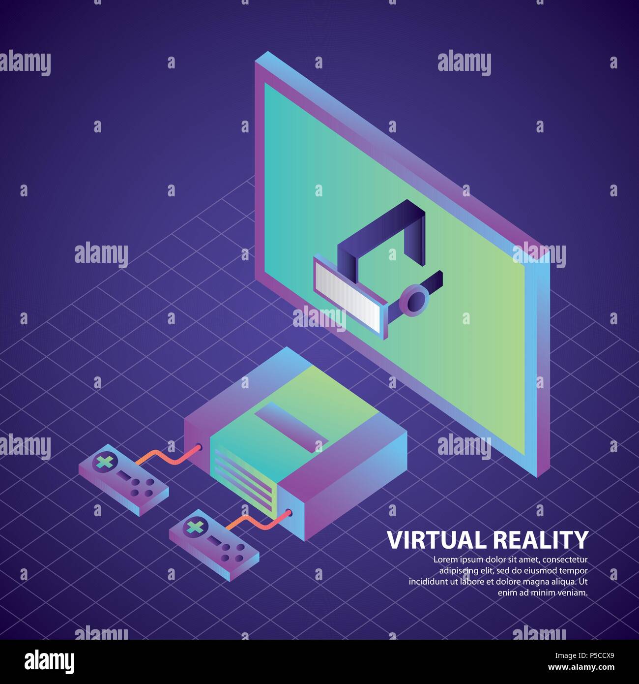 virtual reality console controls and headset illustration, vector Stock ...