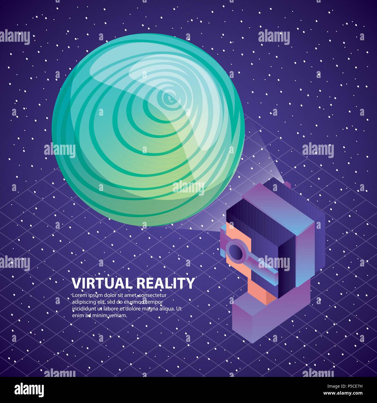 gamer using virtual reality glasses watching planet on screen ...