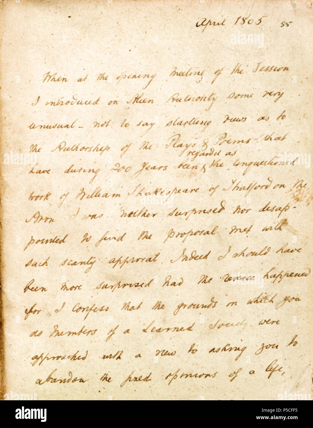 N/A. English: Page from a manuscript purportedly written in 1805 by a ...