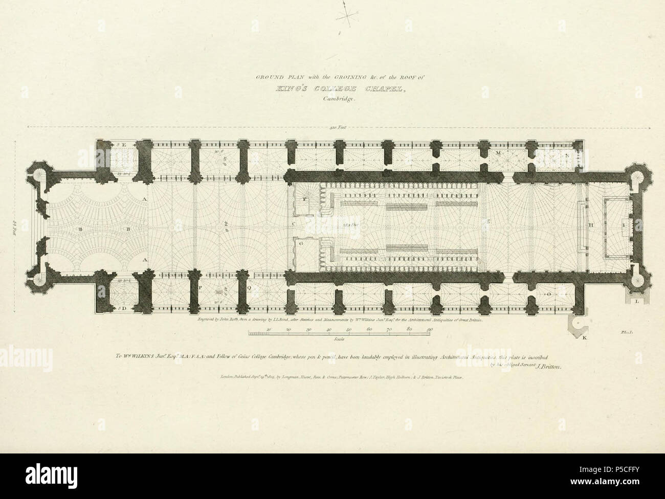English: Ground Plan with the Groining &c of the Roof of King's College ...