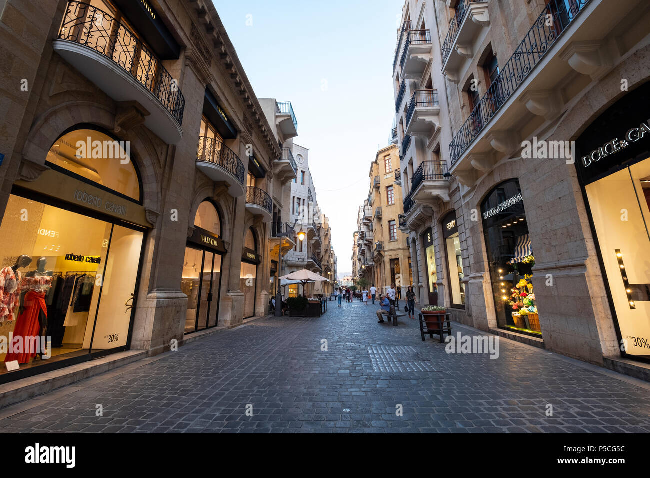 Luxury fashion boutiques on fashionable street in Downtown Beirut ...