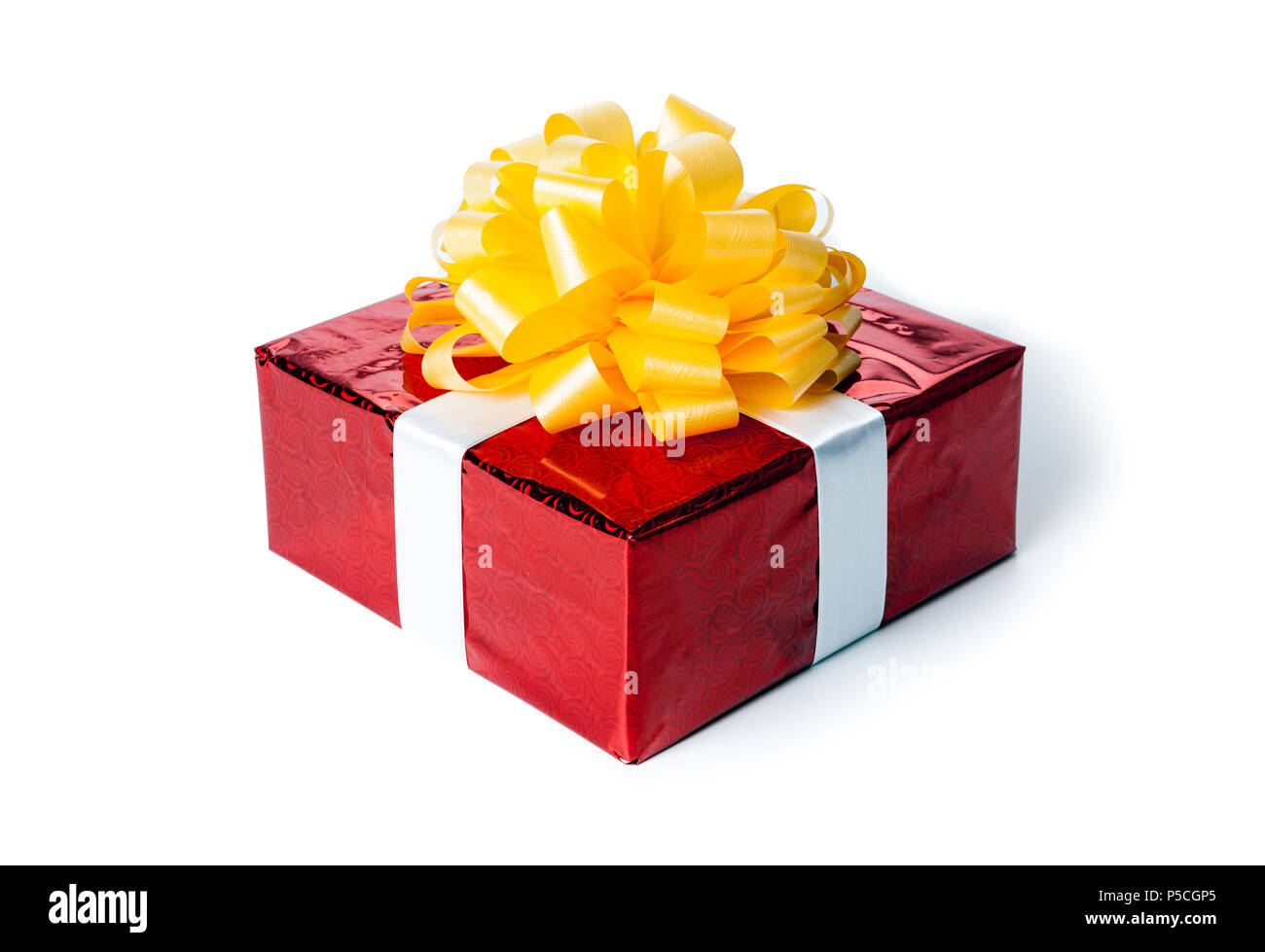 one large red gift box on a white background Stock Photo - Alamy