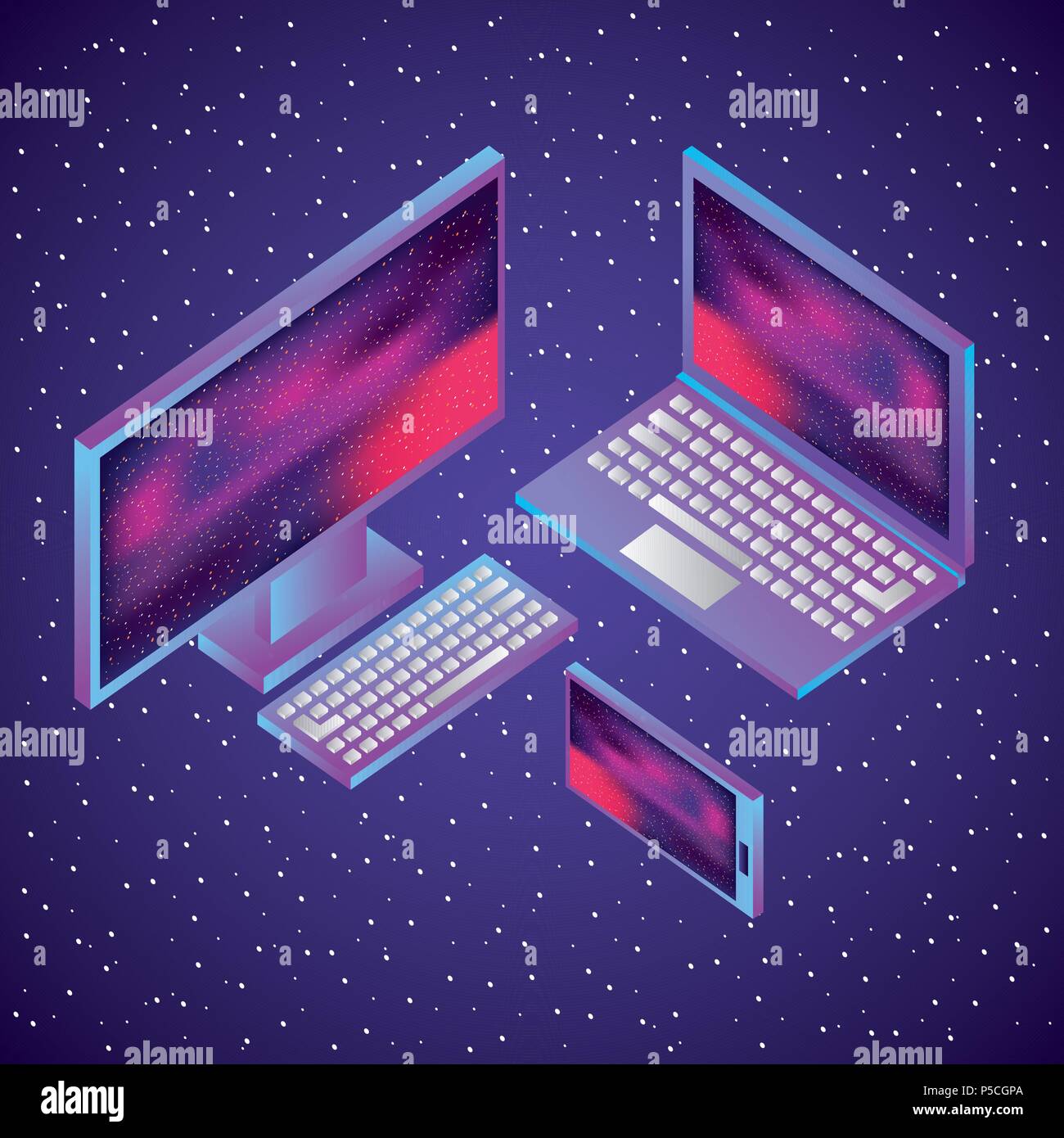 computer laptop and smartphone device blurred background vector ...