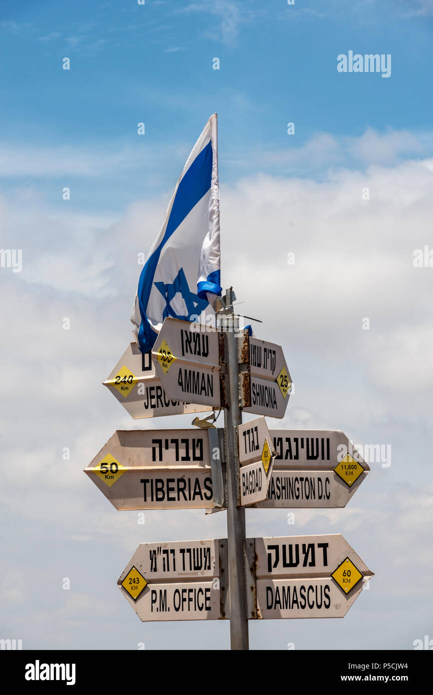 Direction and distance sign post in Mount Bental at the Golan Heights ...