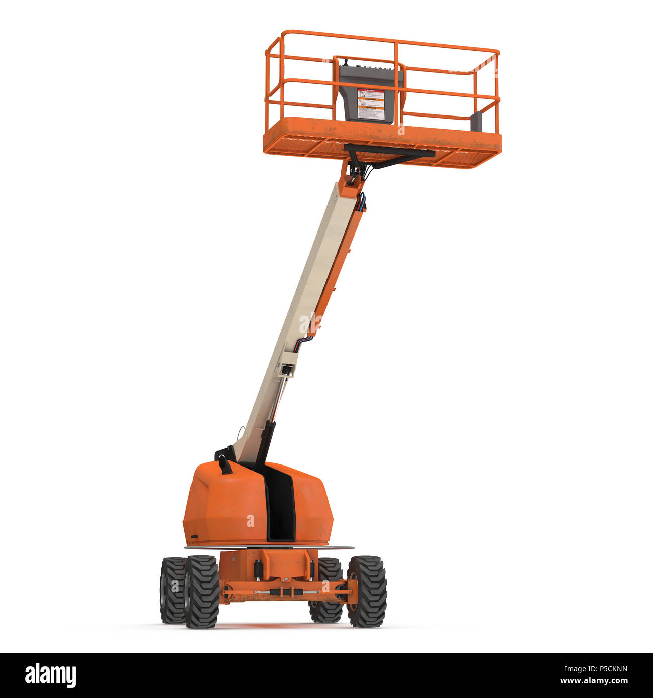 Orange self propelled articulated wheeled lift with telescoping boom ...