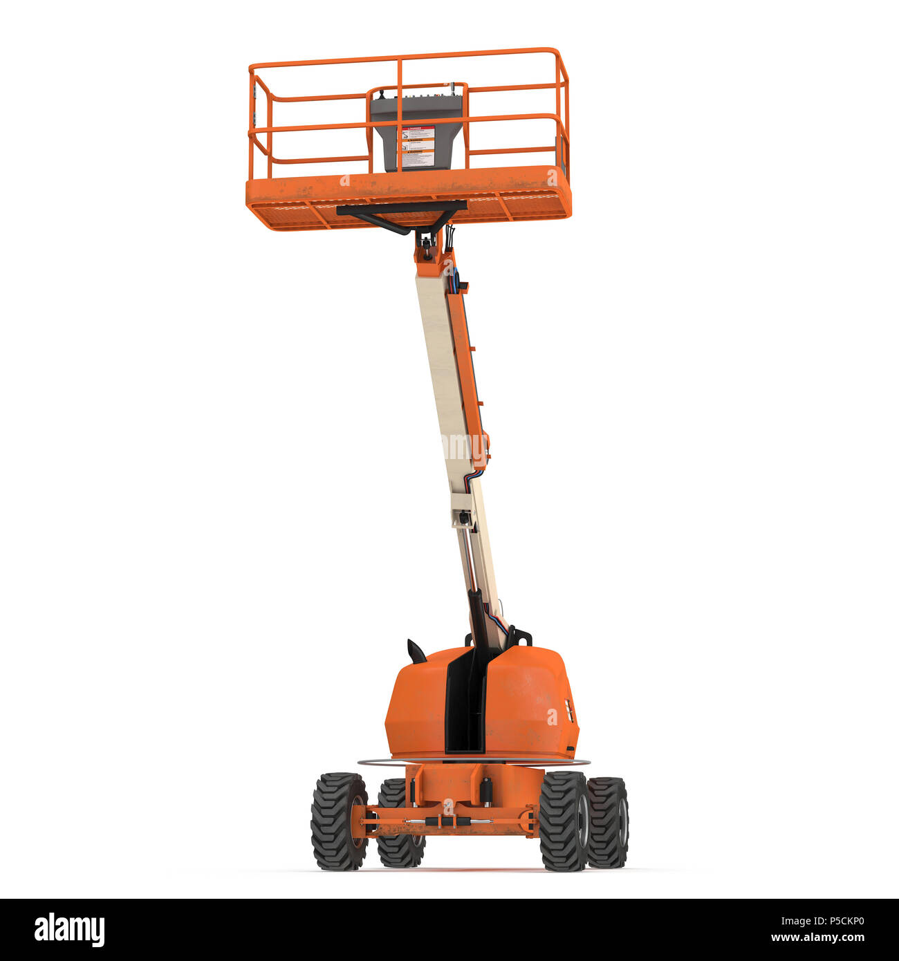 Orange self propelled articulated wheeled lift with telescoping boom ...