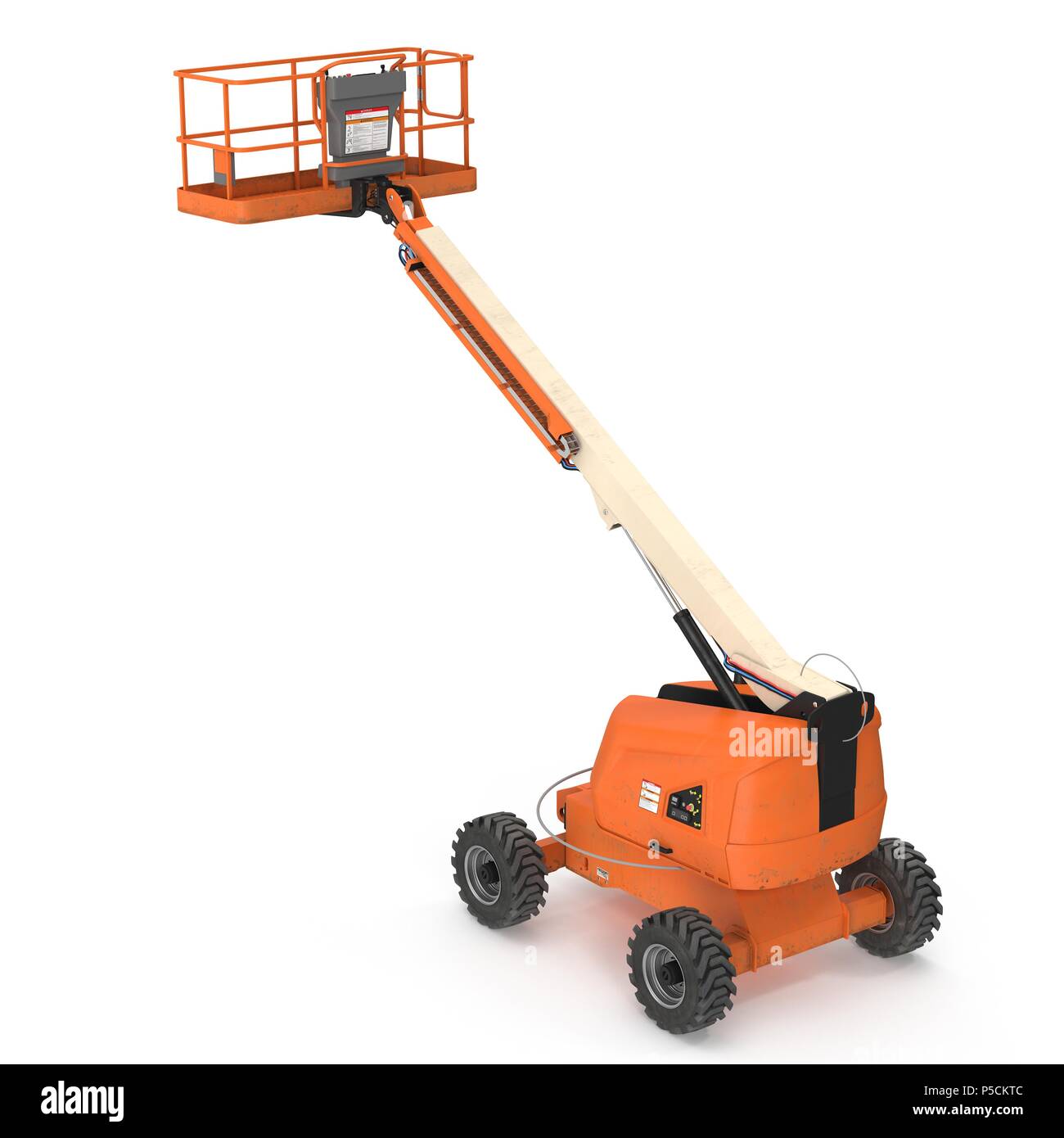 Orange self propelled articulated wheeled lift with telescoping boom ...