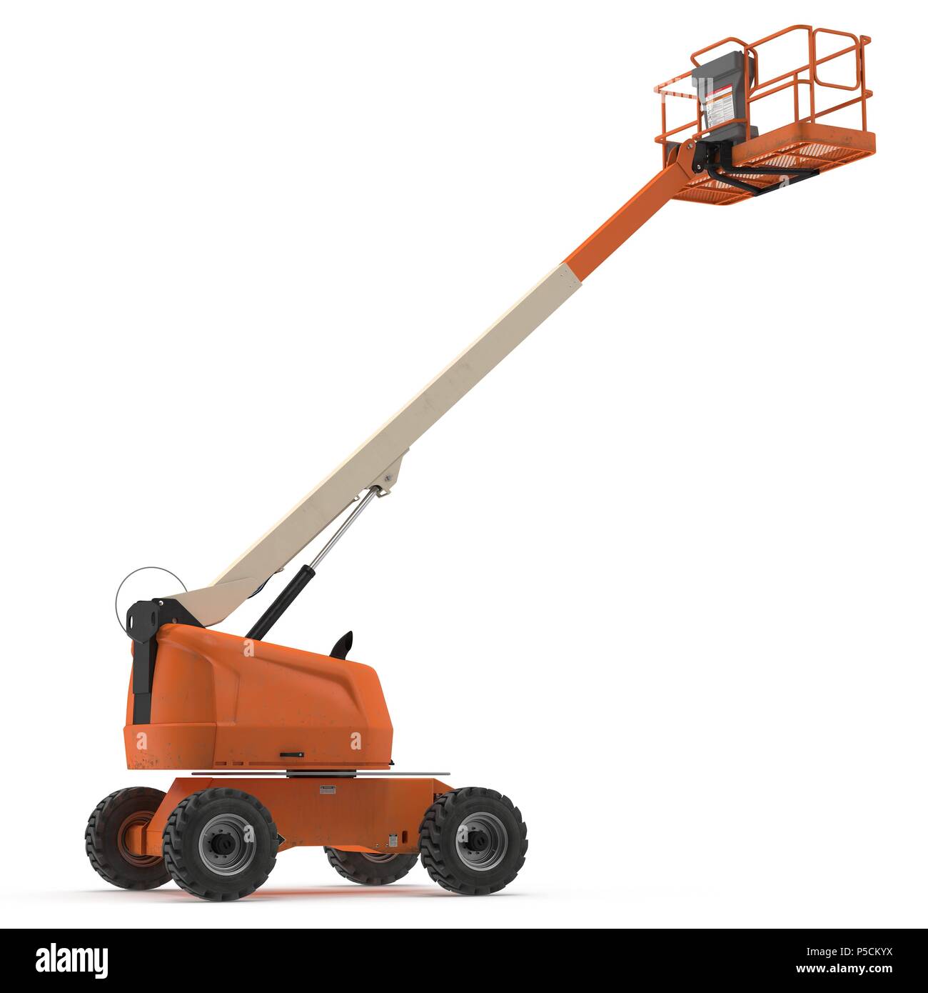 Orange telescopic boom lift on white. 3D illustration Stock Photo - Alamy